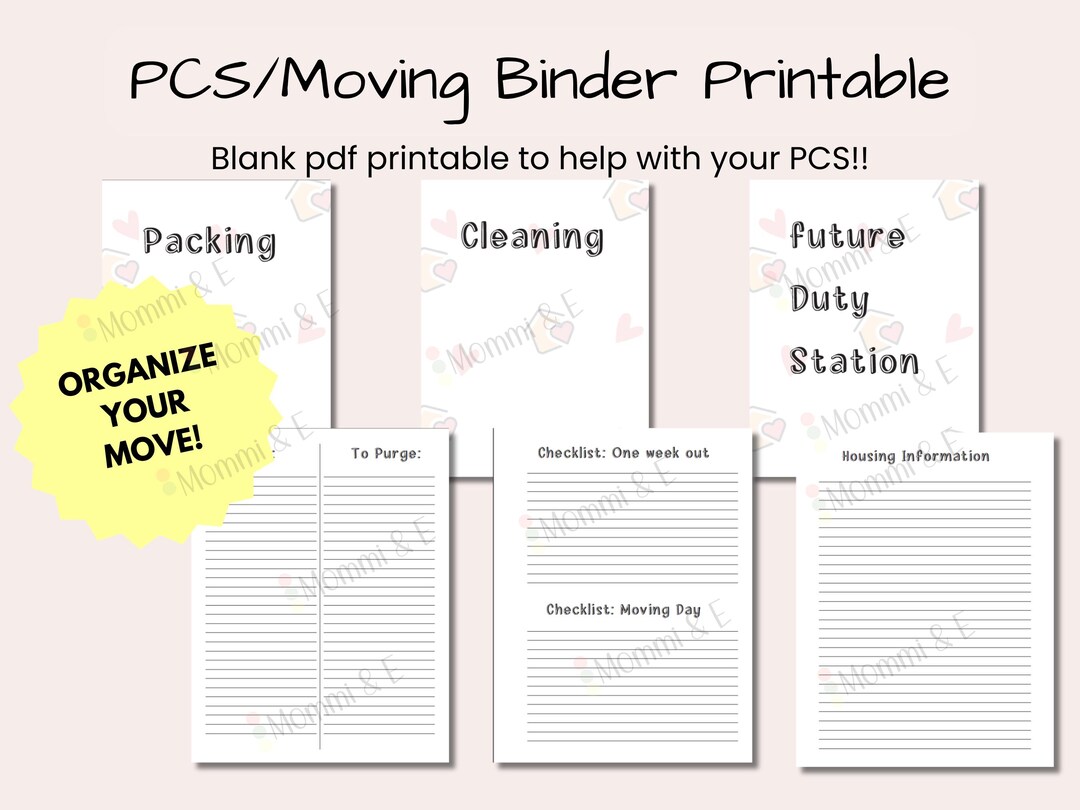 PCS Binder, Printable Pdf, PCS Checklist, Military Move Planner, PCS ...