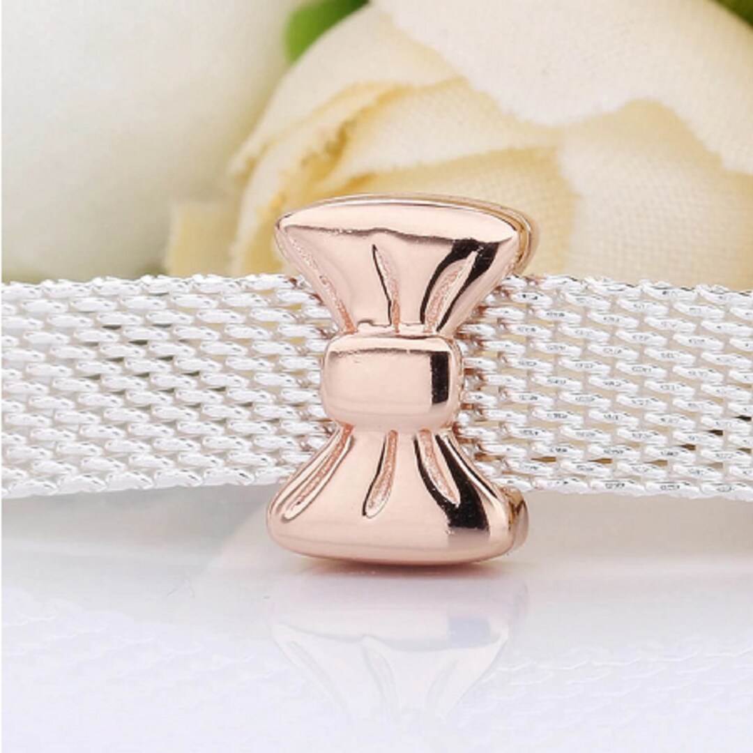Rose Gold Bow Clip Charm Stopper Beads, Mesh Bracelet Reflexions Charm ...
