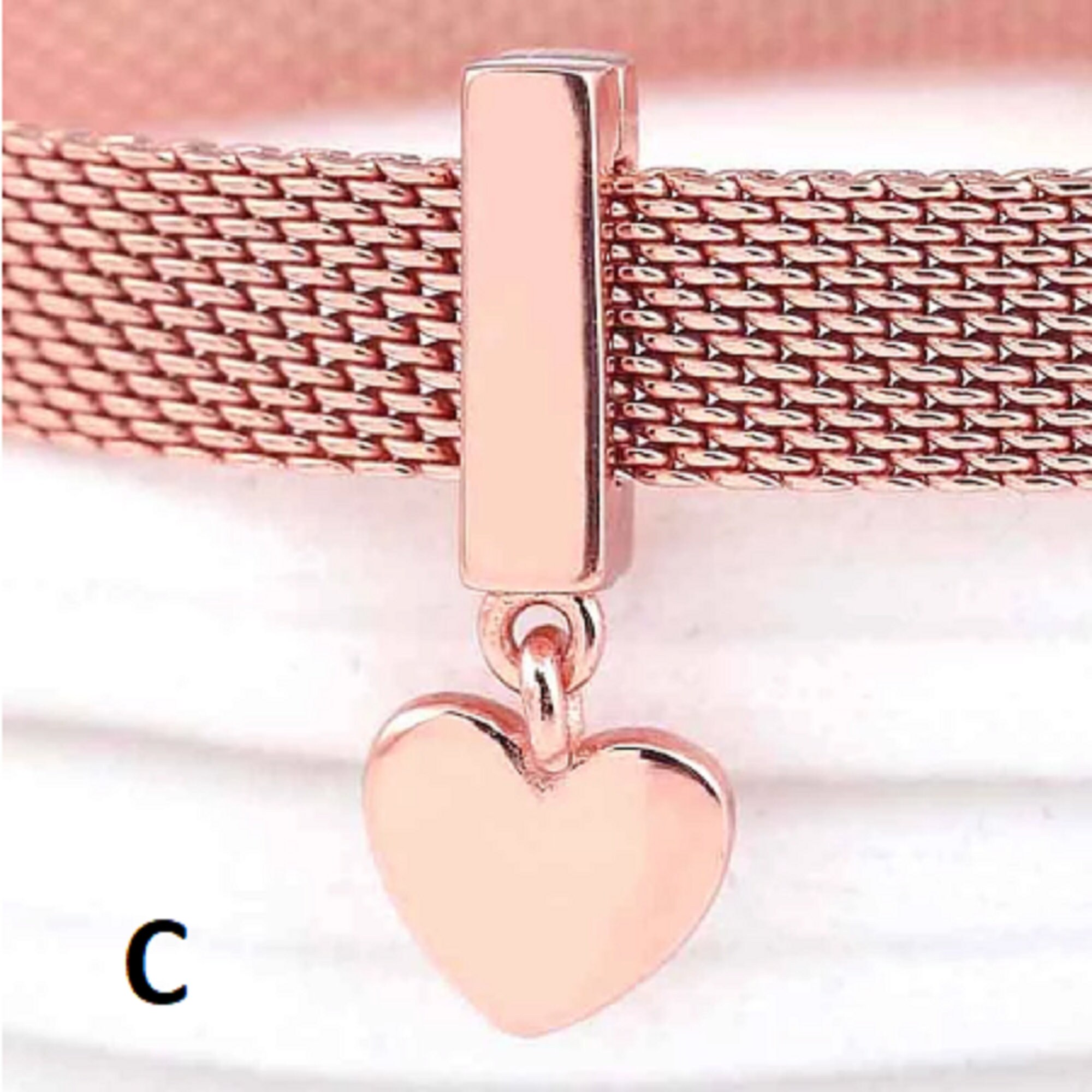 Rose Gold Clip Charm, Mesh Bracelet Reflexions Charm Stopper CZ Beads ...