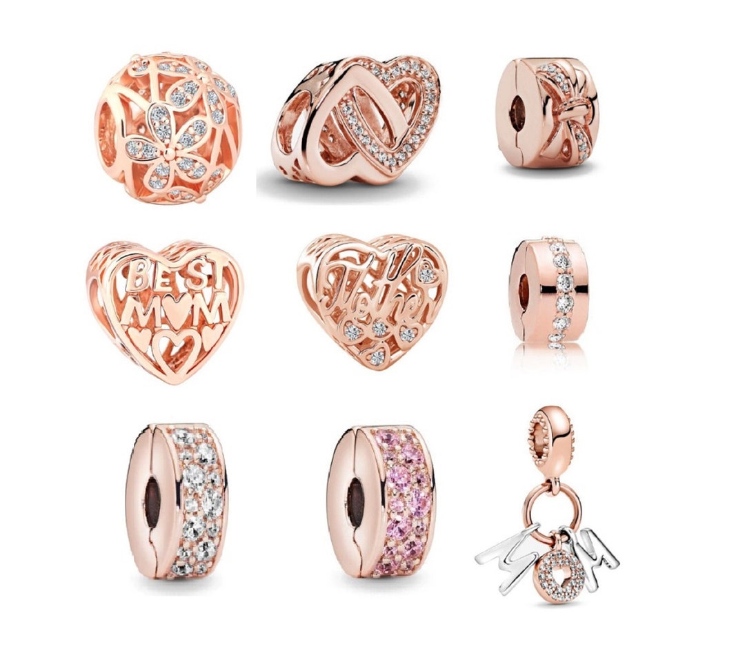 Love Hearts Mum Charms Bead, Spacer Clip Charms, Rose Gold Pandora ...