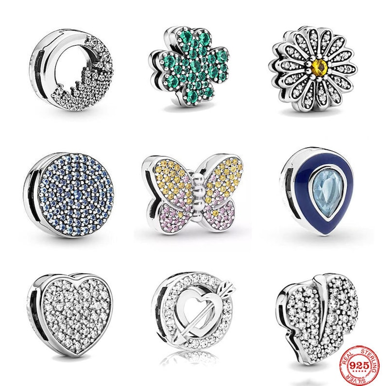JSS Charms 925 Sterling Silver | Reflection Clips Heart Star Zircon ...