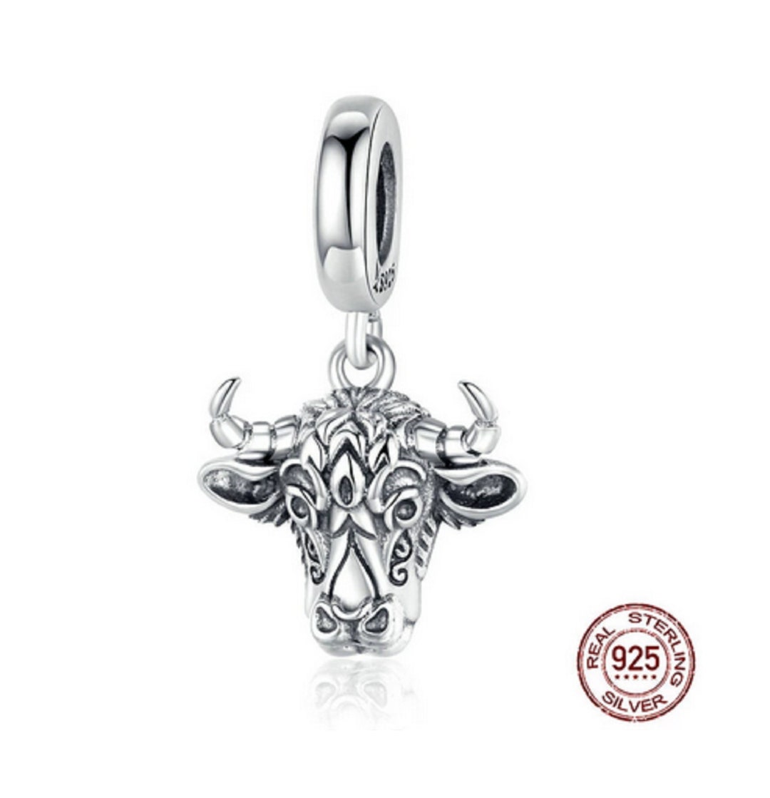 Bull Charm, Bull Head Char, Tauren Pendant Charm, 925 Sterling Silver ...
