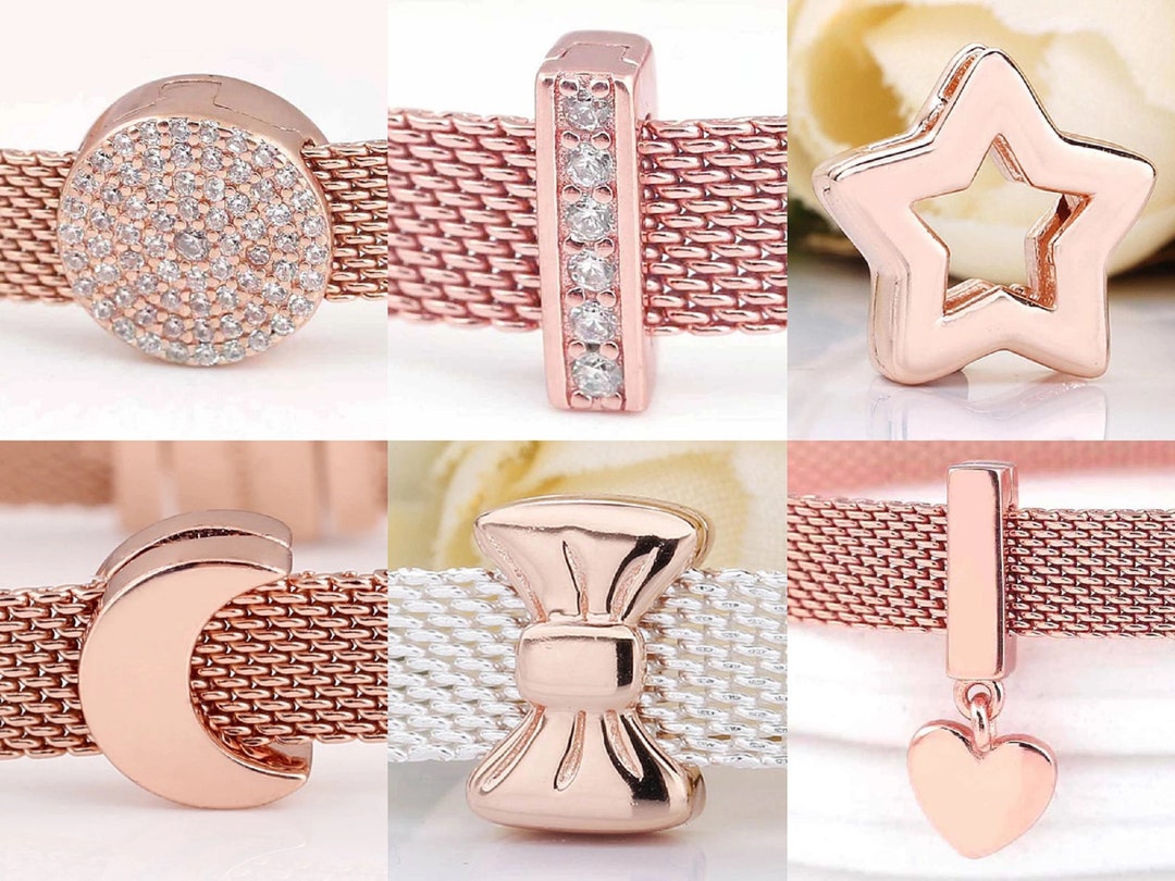 Rose Gold Clip Charm, Mesh Bracelet Reflexions Charm Stopper CZ Beads ...