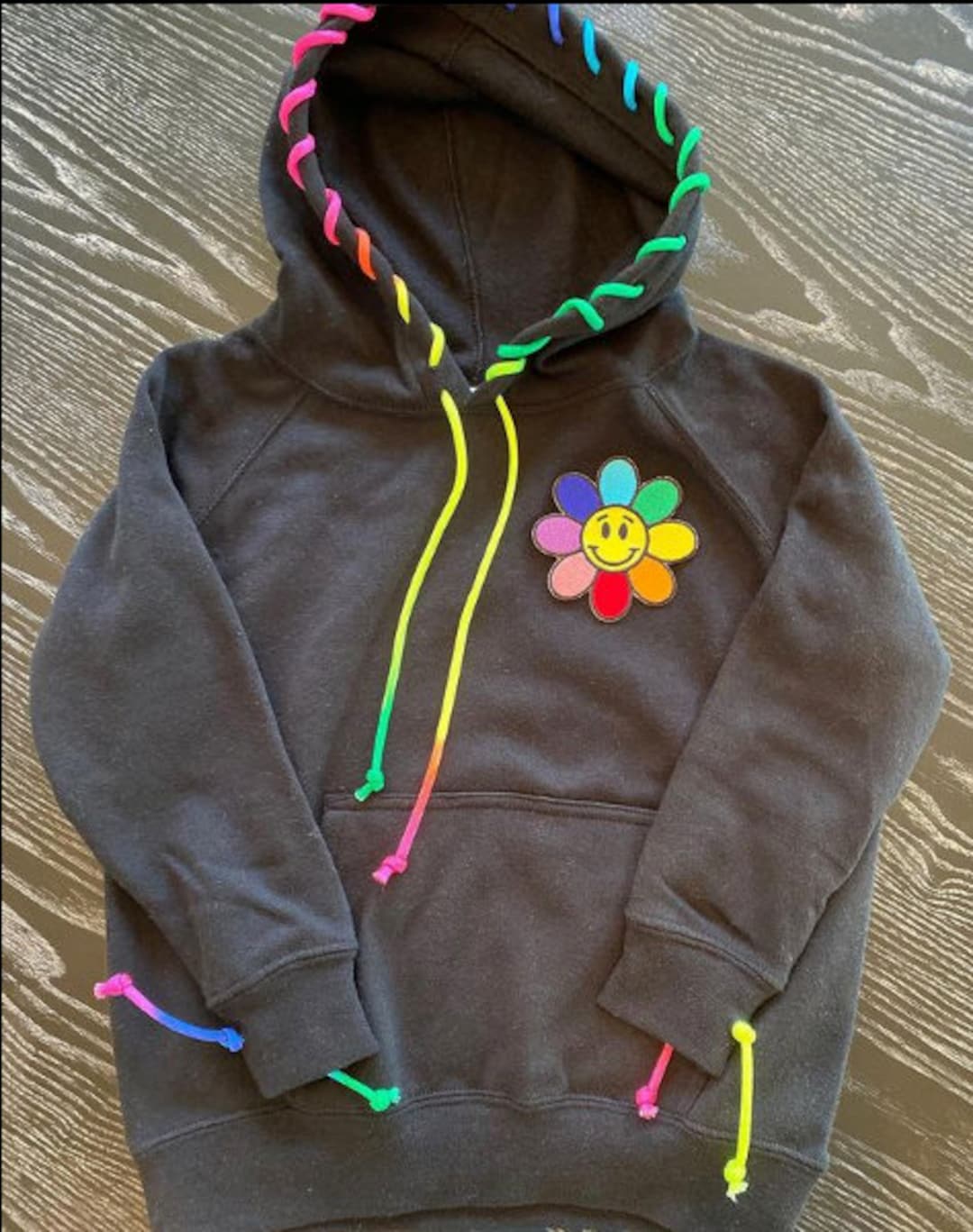 Flower Power Hoodie With Rainbow Cord - Etsy