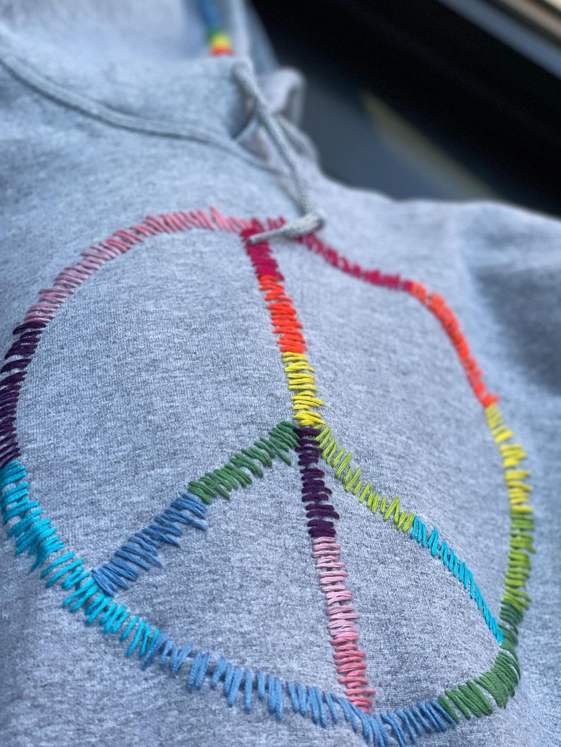 Hand Embroidered Peace Sign Hoodie - Etsy