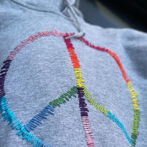 Hand Embroidered Peace Sign Hoodie - Etsy