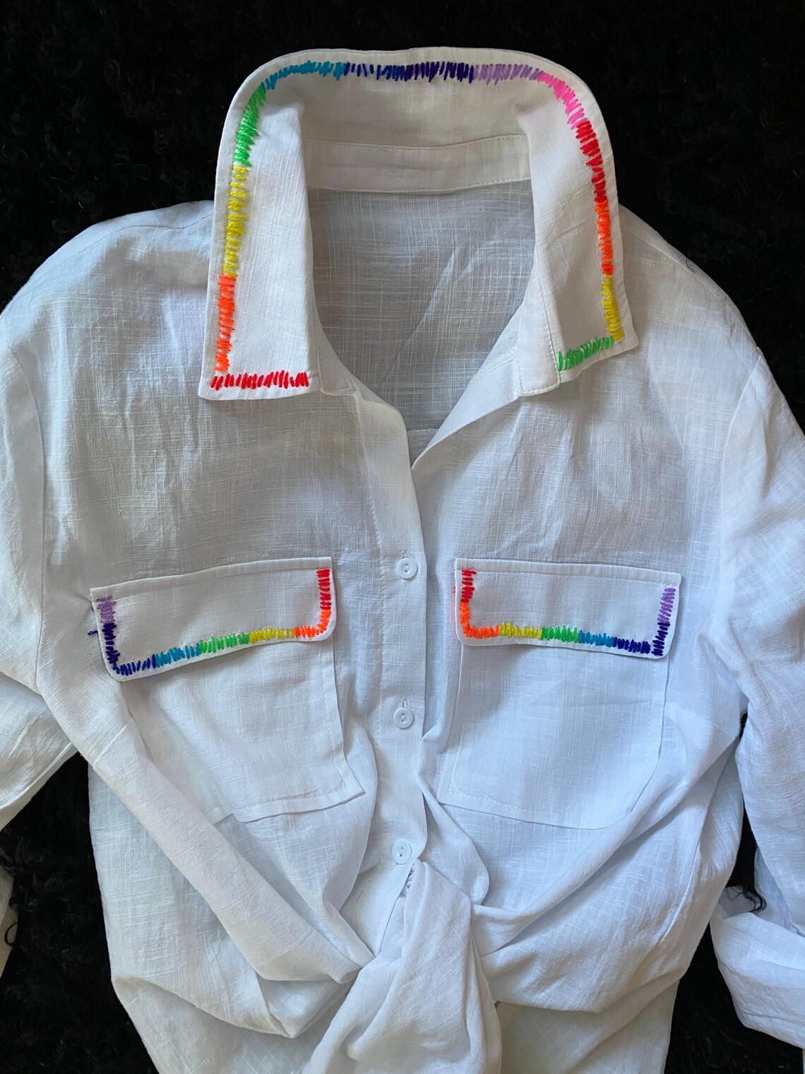 Hand Embroidered Rainbow Button Down - Etsy