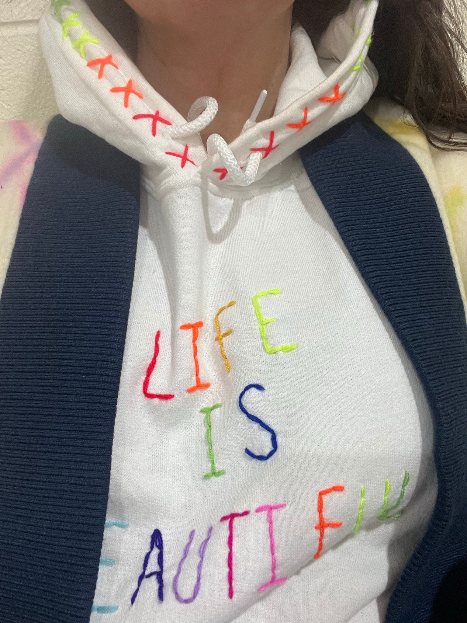 Hand Embroidered Life is Beautiful White Hoodie - Etsy