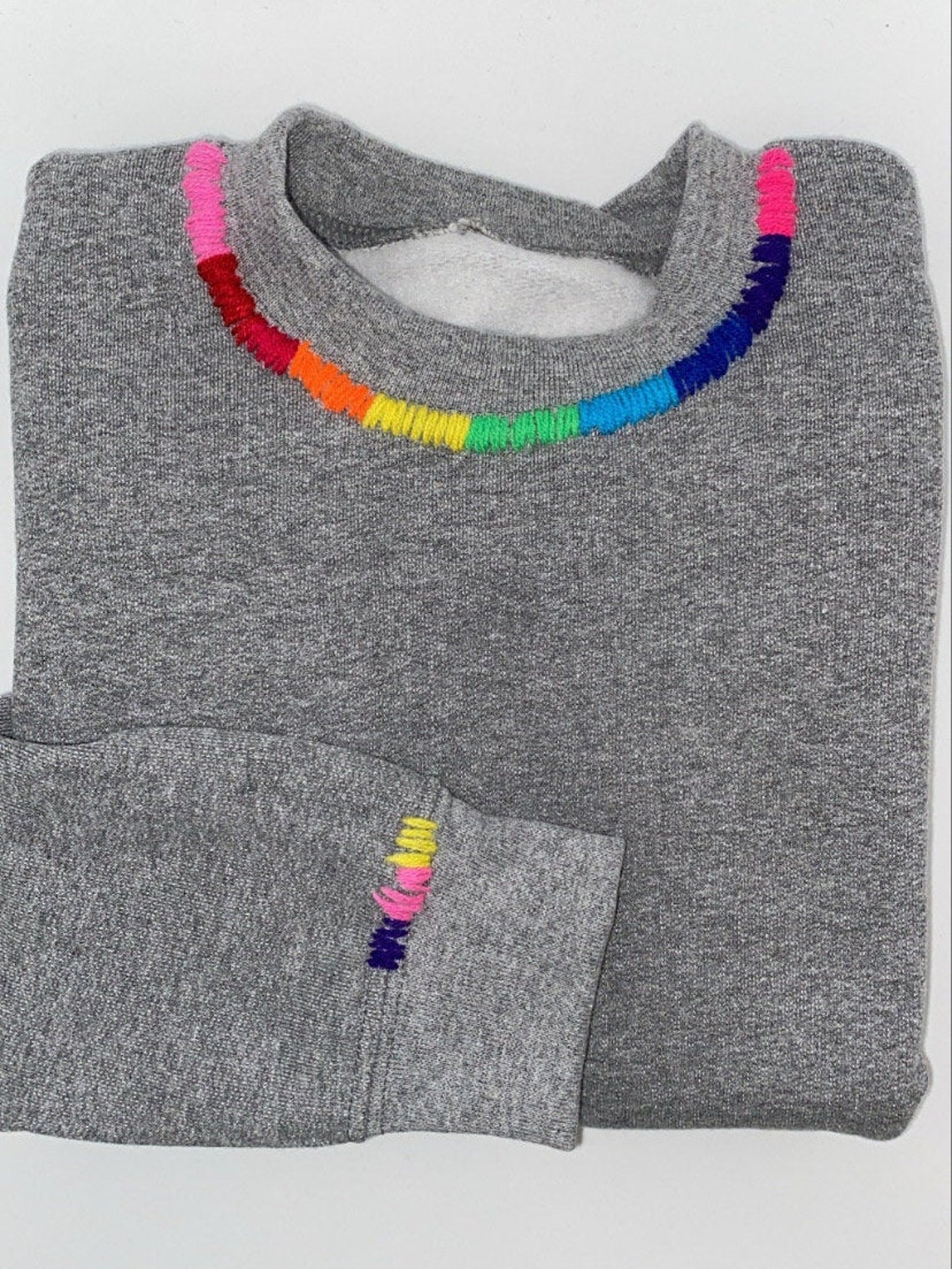 Adult Hand Embroidered Rainbow Collar Sweatshirt - Etsy