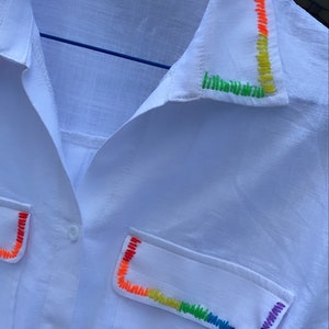 Hand Embroidered Rainbow Button Down - Etsy