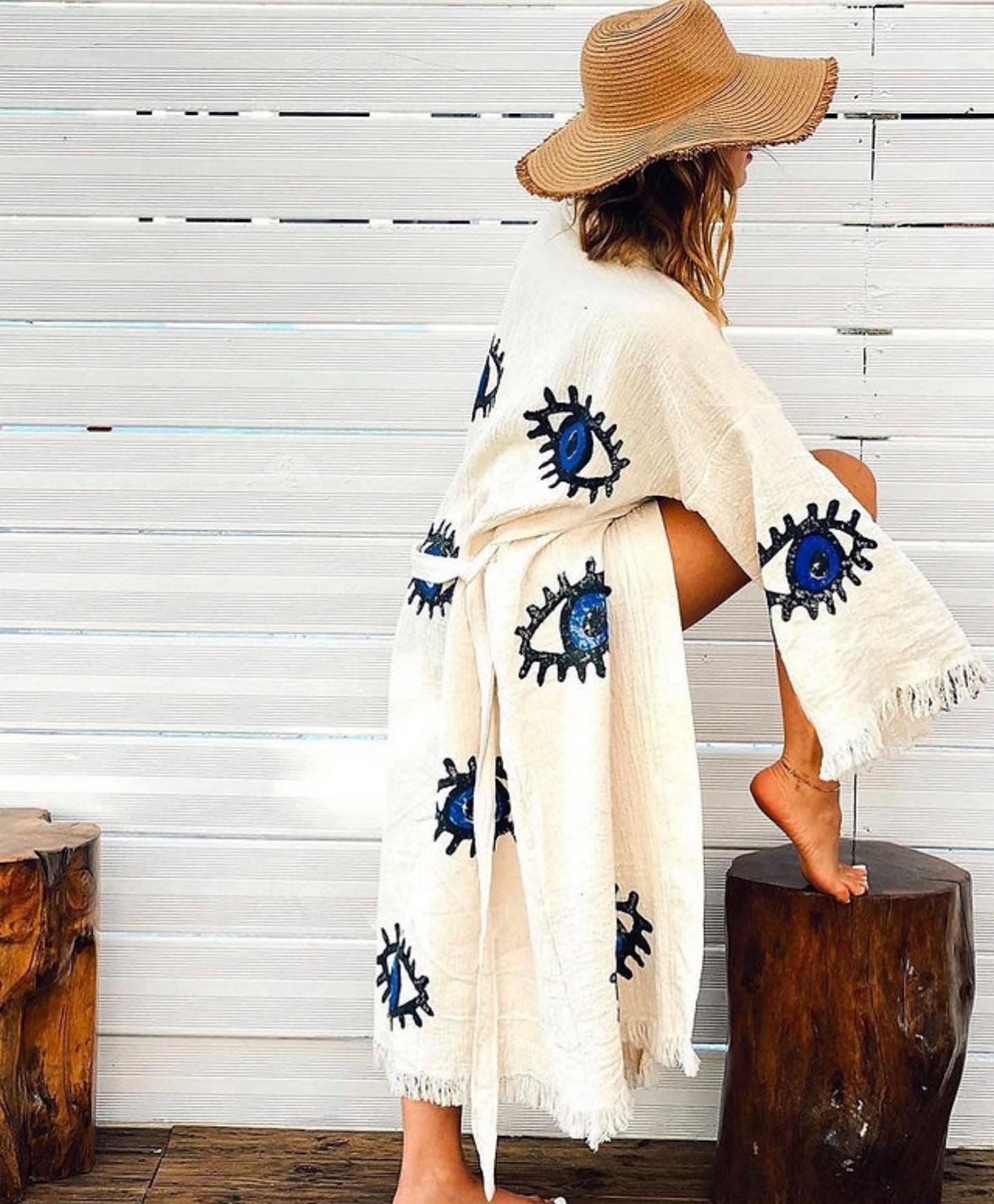 Hand Painted Evil Eye Kimono Robe - Etsy