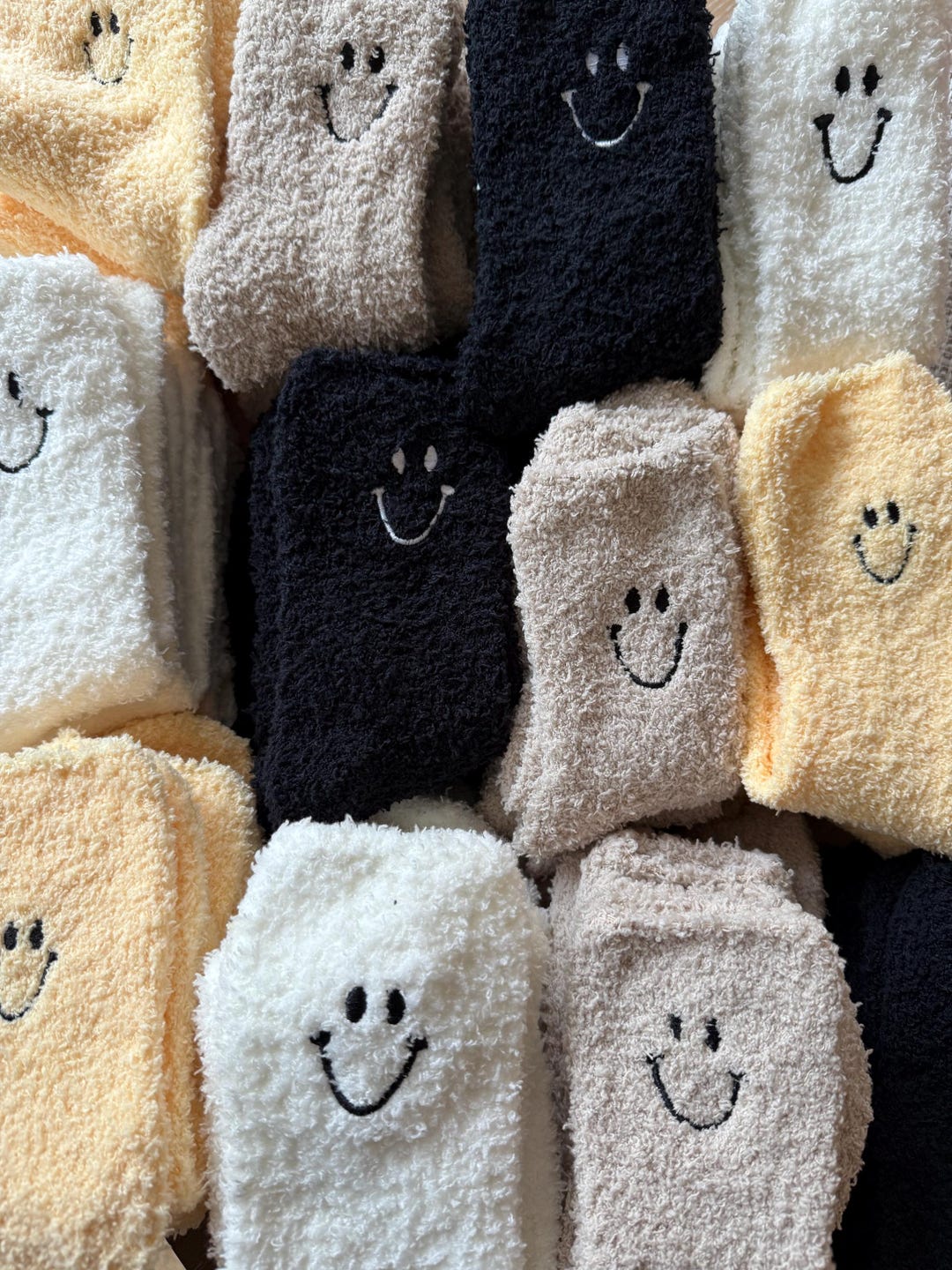 Fuzzy Cotton Hand Embroidered Smiley Face Socks! Each Pair Sold ...