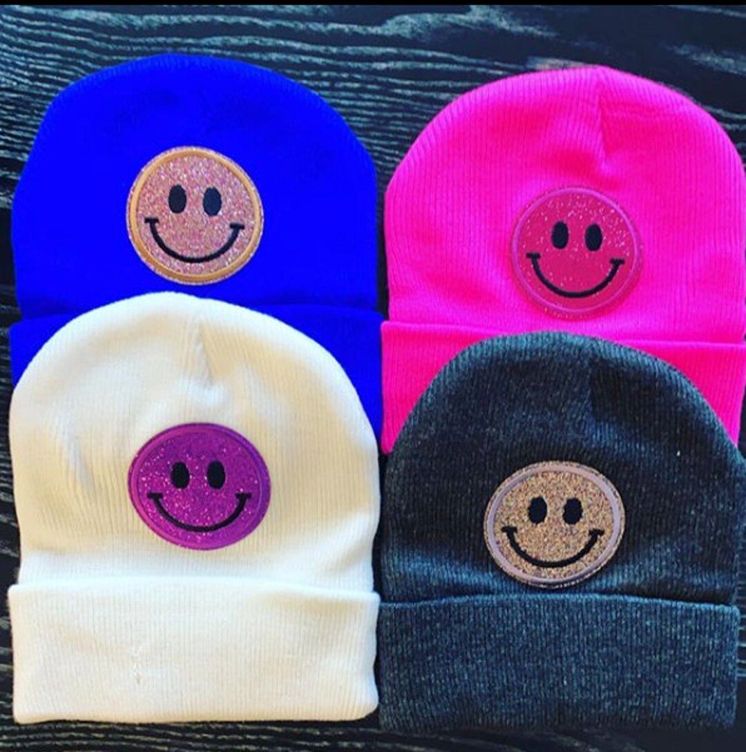 Toddler Size Wool non Itchy Smiley Face Fold Over Beanies - Etsy