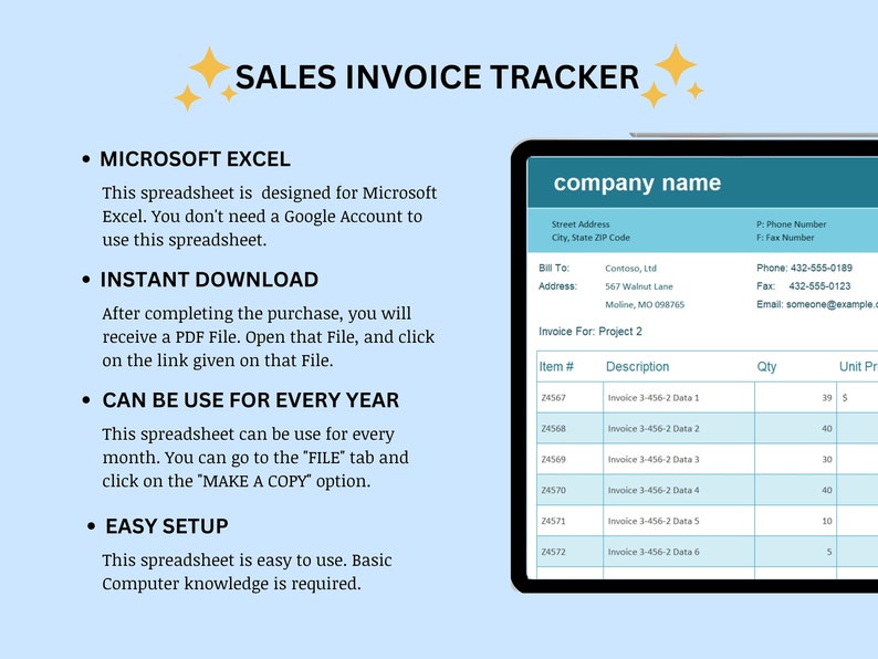 Invoice Tracker Excel Template, Invoice Tracker, Spreadsheet Template ...
