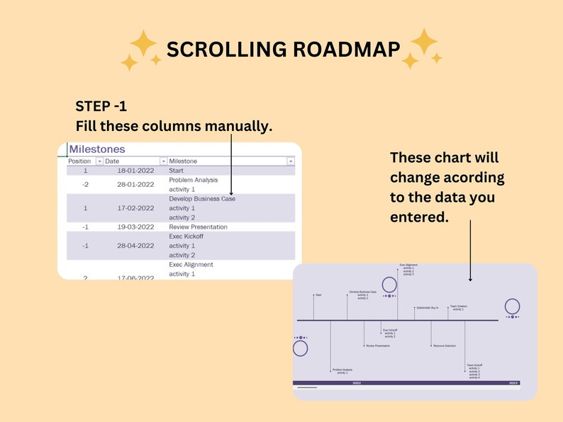Scrolling Roadmap Excel Sheet | Project Tracker | Project Management ...