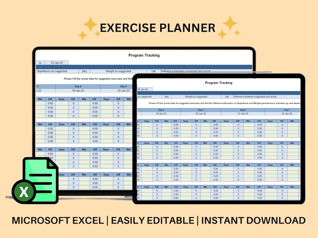 Workout Planner Spreadsheet | Exercise Planner | Exercise Tracker ...