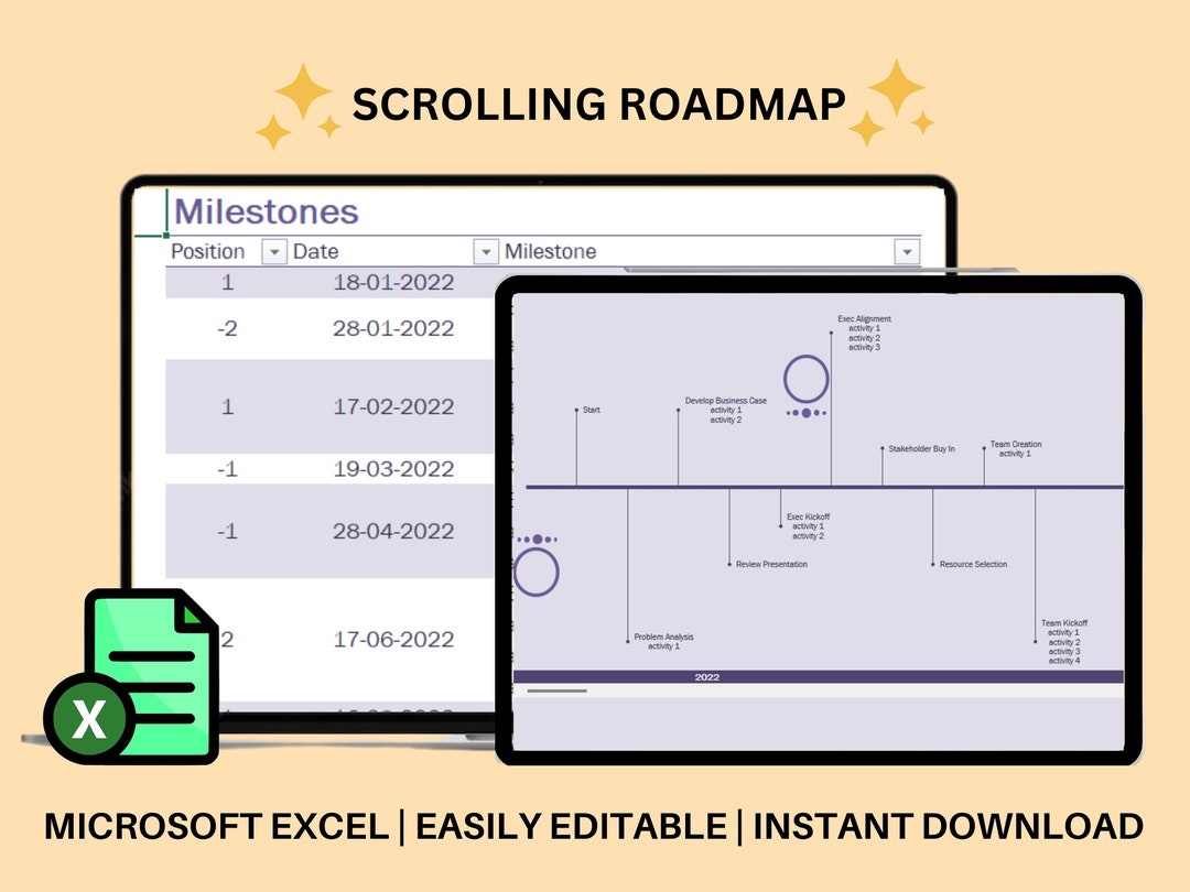 Scrolling Roadmap Excel Sheet | Project Tracker | Project Management Template | Tasks Planner ...