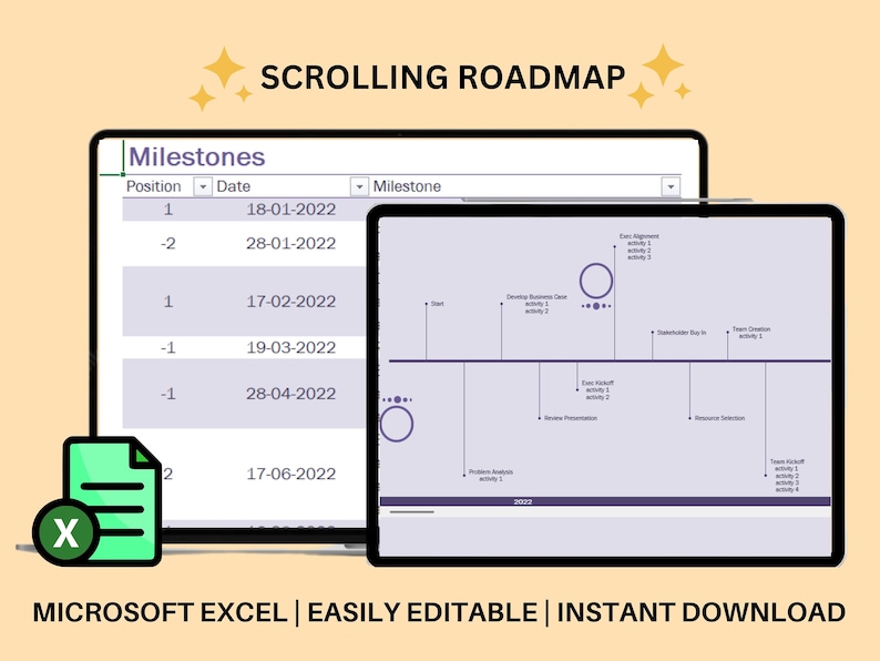 Scrolling Roadmap Excel Sheet | Project Tracker | Project Management ...