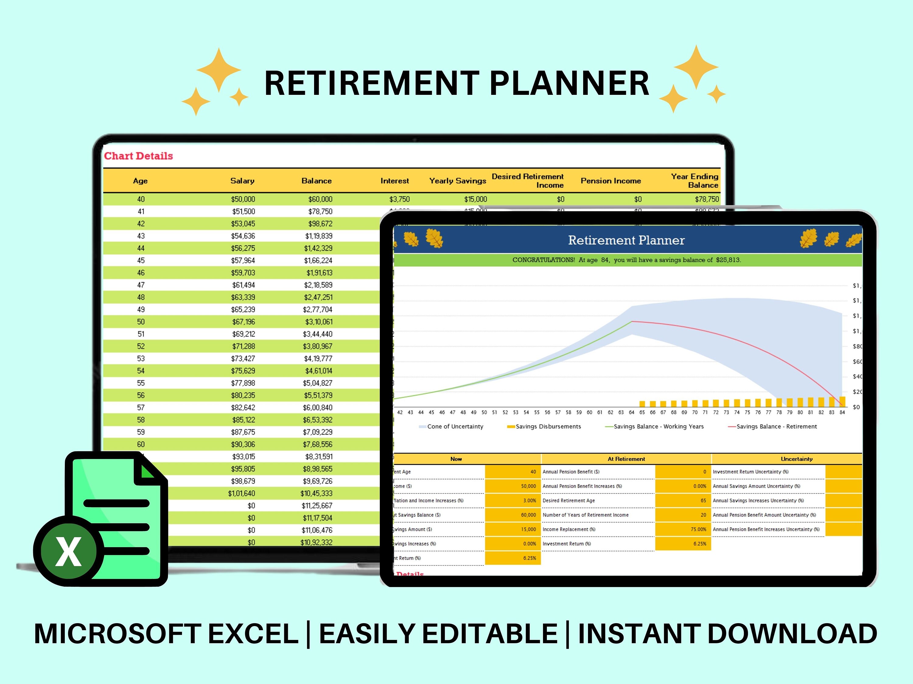 Retirement Planner Excel Sheet | Savings Calculator (digital Download) - Etsy