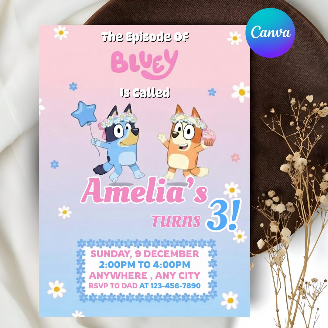 Bluey Birthday Invitation Bing Birthday Invitation Editable Bluey and ...