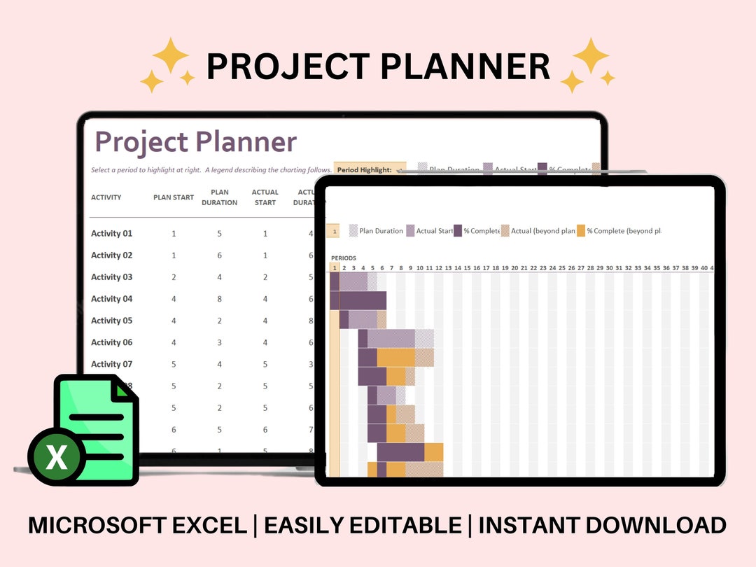 Gantt Chart Excel Sheet Template | Project Planner | Productivity ...