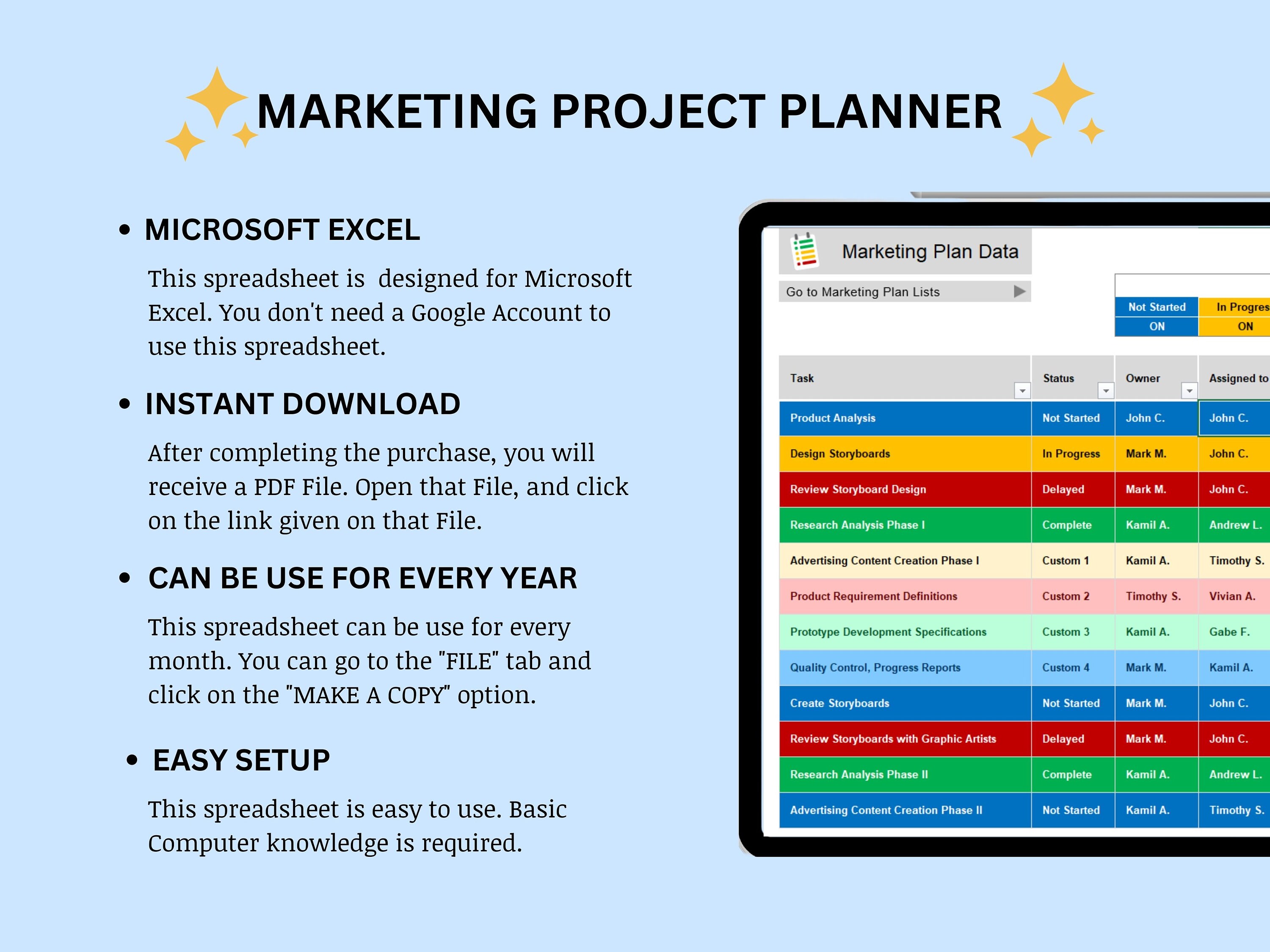Project Planner Excel Sheet Project Management Template Project Tracker ...