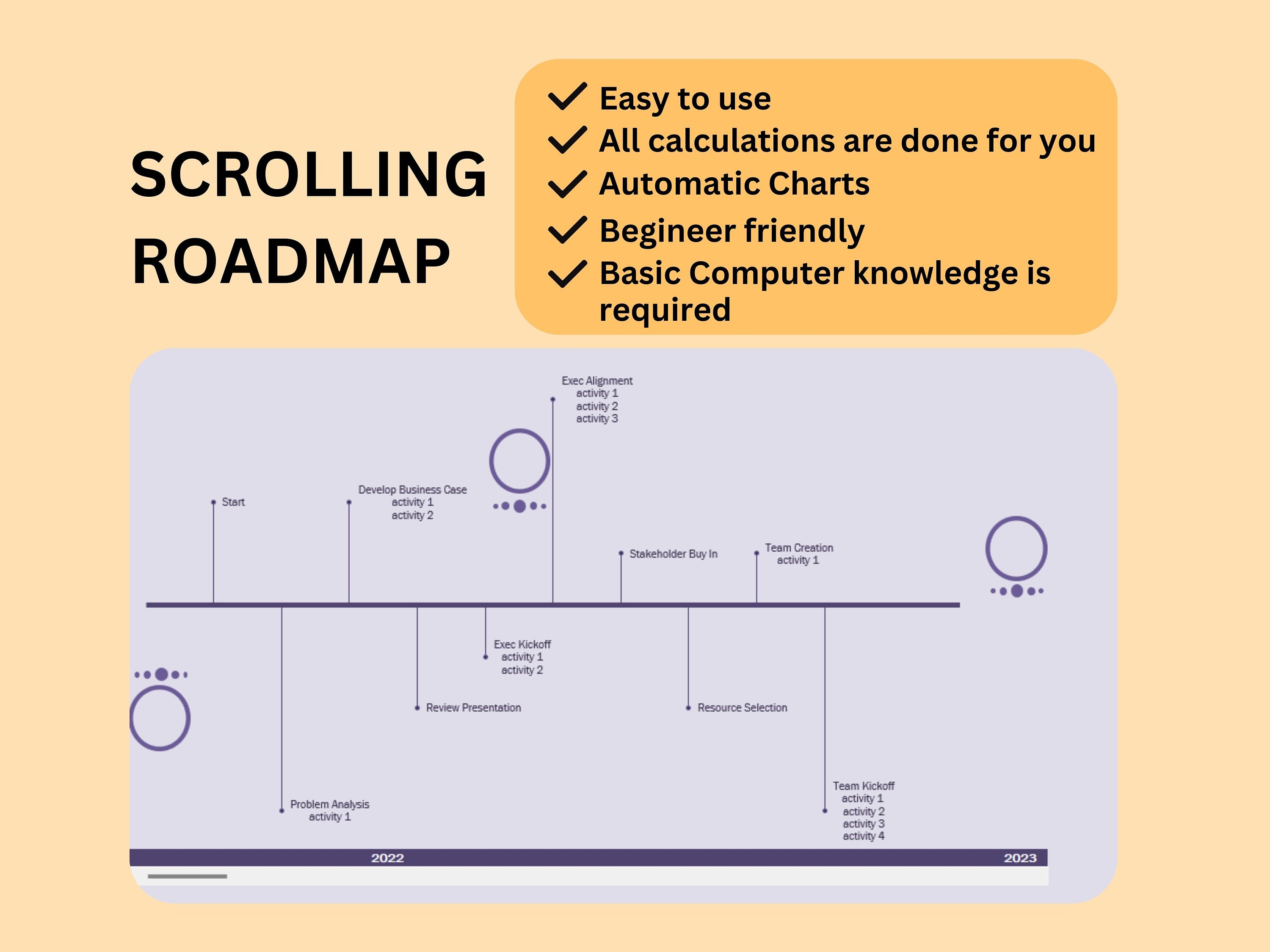 Scrolling Roadmap Excel Sheet | Project Tracker | Project Management ...