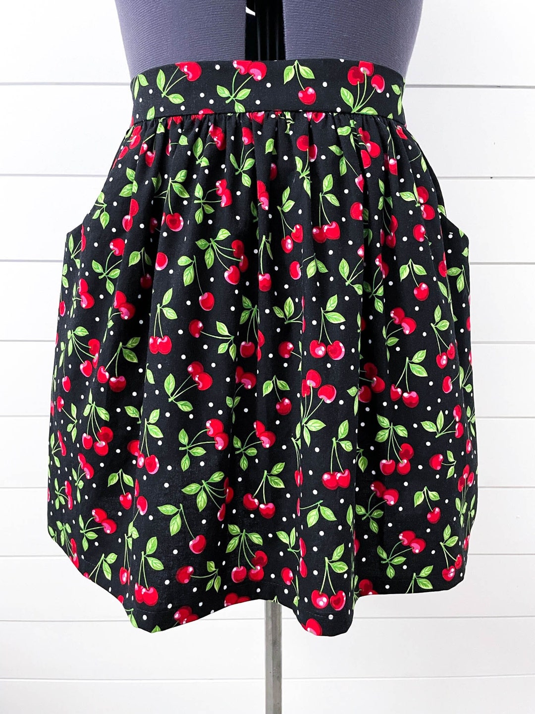Black Cherry Skirt With Pockets - Gathered Elastic Waist - Sweet, Cute ...