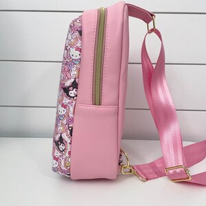 Pink Kawaii Characters Vinyl Sling Bag - Spacious Backpack Purse ...
