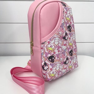 Pink Kawaii Characters Vinyl Sling Bag - Spacious Backpack Purse ...