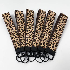 Leopard Print Key Fob / Black Brown Wristlet / Wrist Keychain Accessory ...