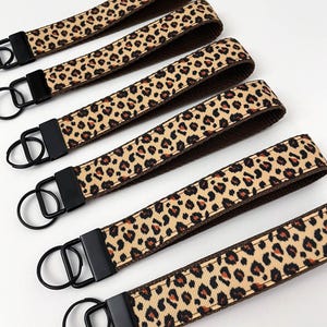 Leopard Print Key Fob / Black Brown Wristlet / Wrist Keychain Accessory ...
