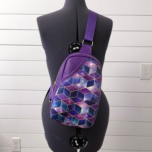 Purple Sleepy Monster Vinyl Sling Bag Spacious Backpack Purse Handmade ...