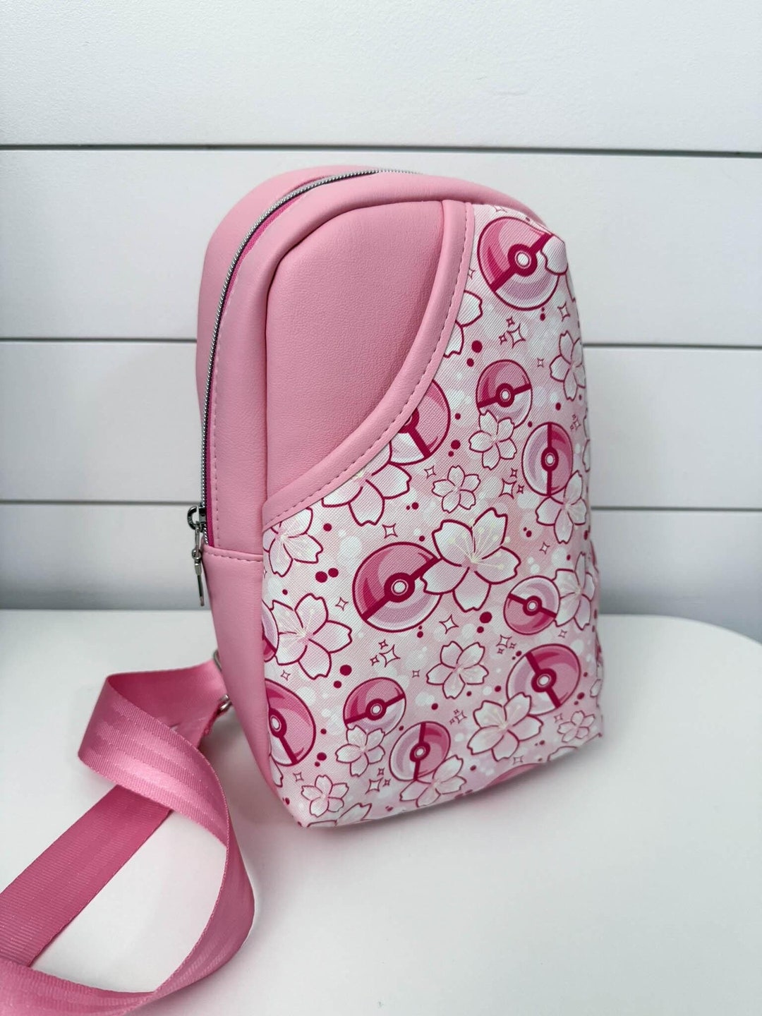 Pink Gamer Girl Vinyl Sling Bag - Spacious Backpack Purse - Handmade ...