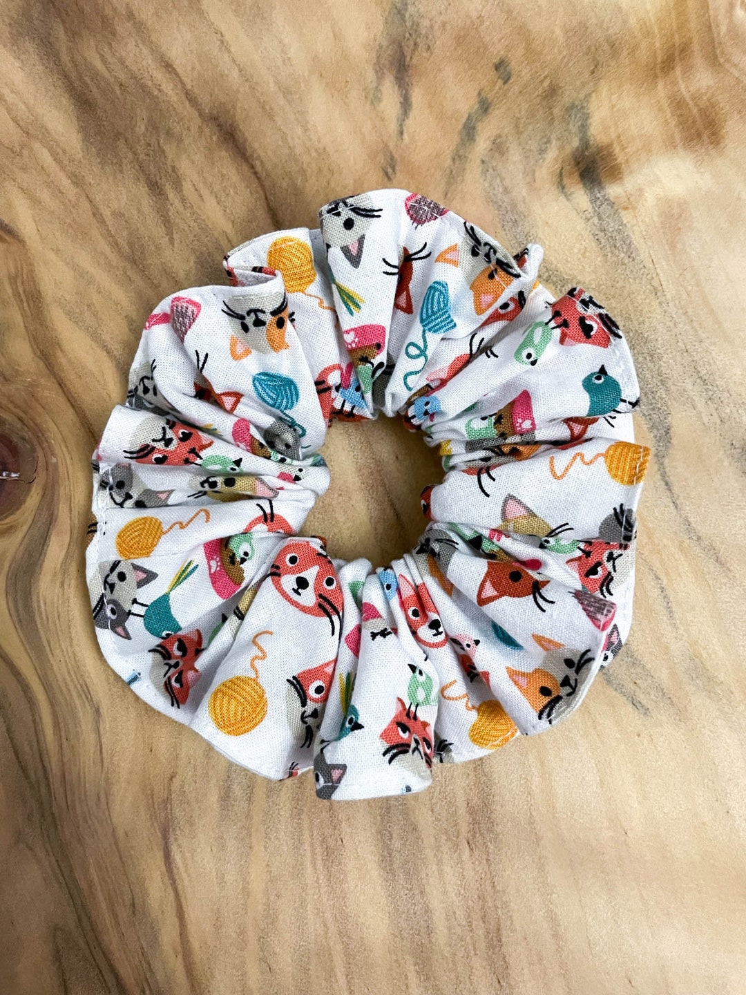 White Cute Cats Scrunchie - Handmade Slow Fashion Hair Accessory - Cat ...