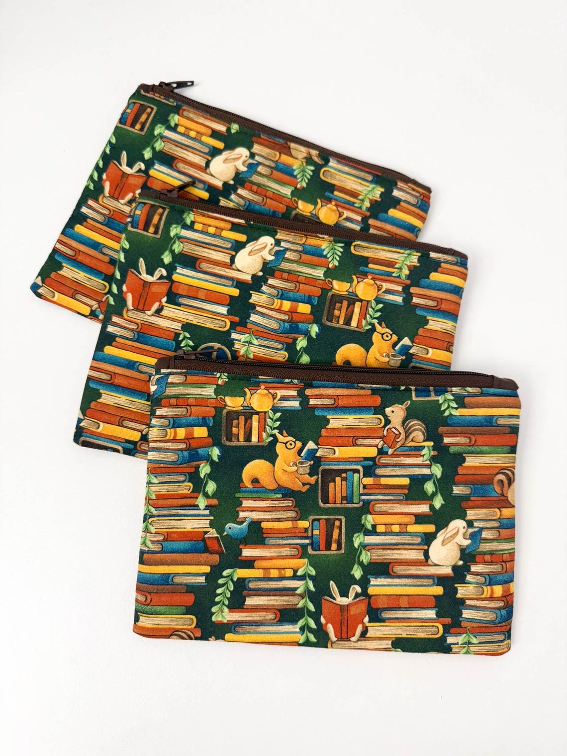 Green Animal Library Zipper Pouch - Reader Teacher Librarian - Purse ...
