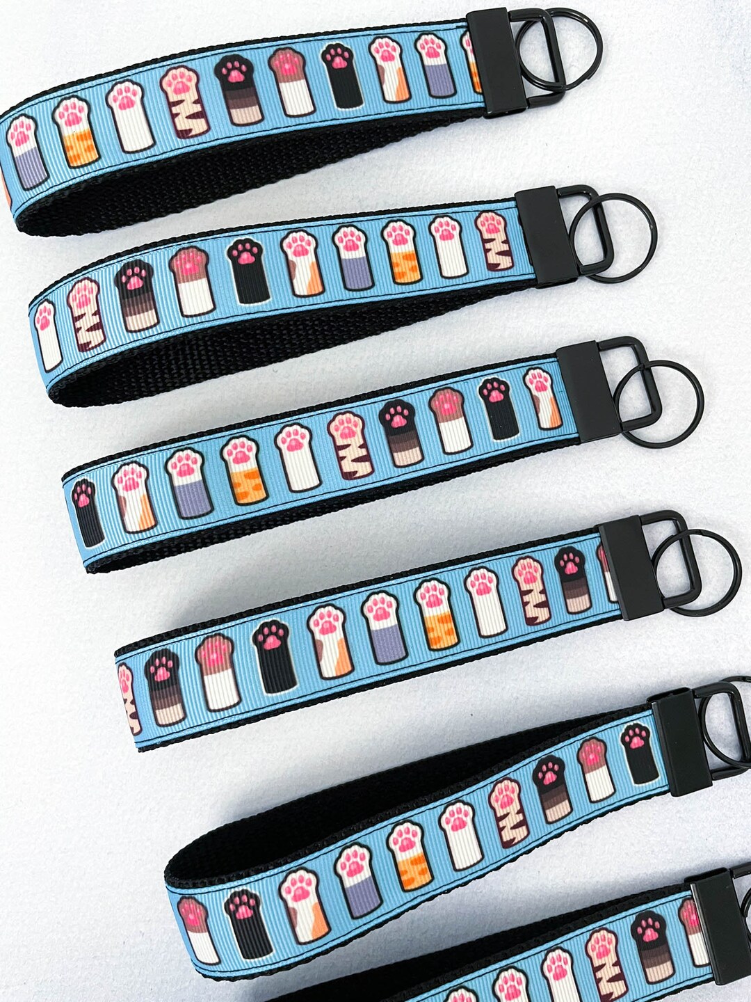 Sky Blue Cat Paws & Toe Beans Key Fob / Cat Wristlet / Wrist Keychain ...