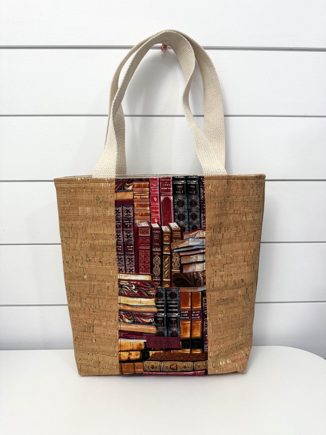 Classic Books Cork Tote Bag - Handmade Teacher Large Purse - Shoulder ...