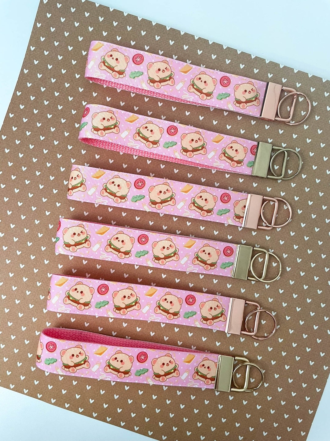 Hamburger Bear Key Fob / Cute Wristlet / Wrist Keychain / Pink Kawaii ...