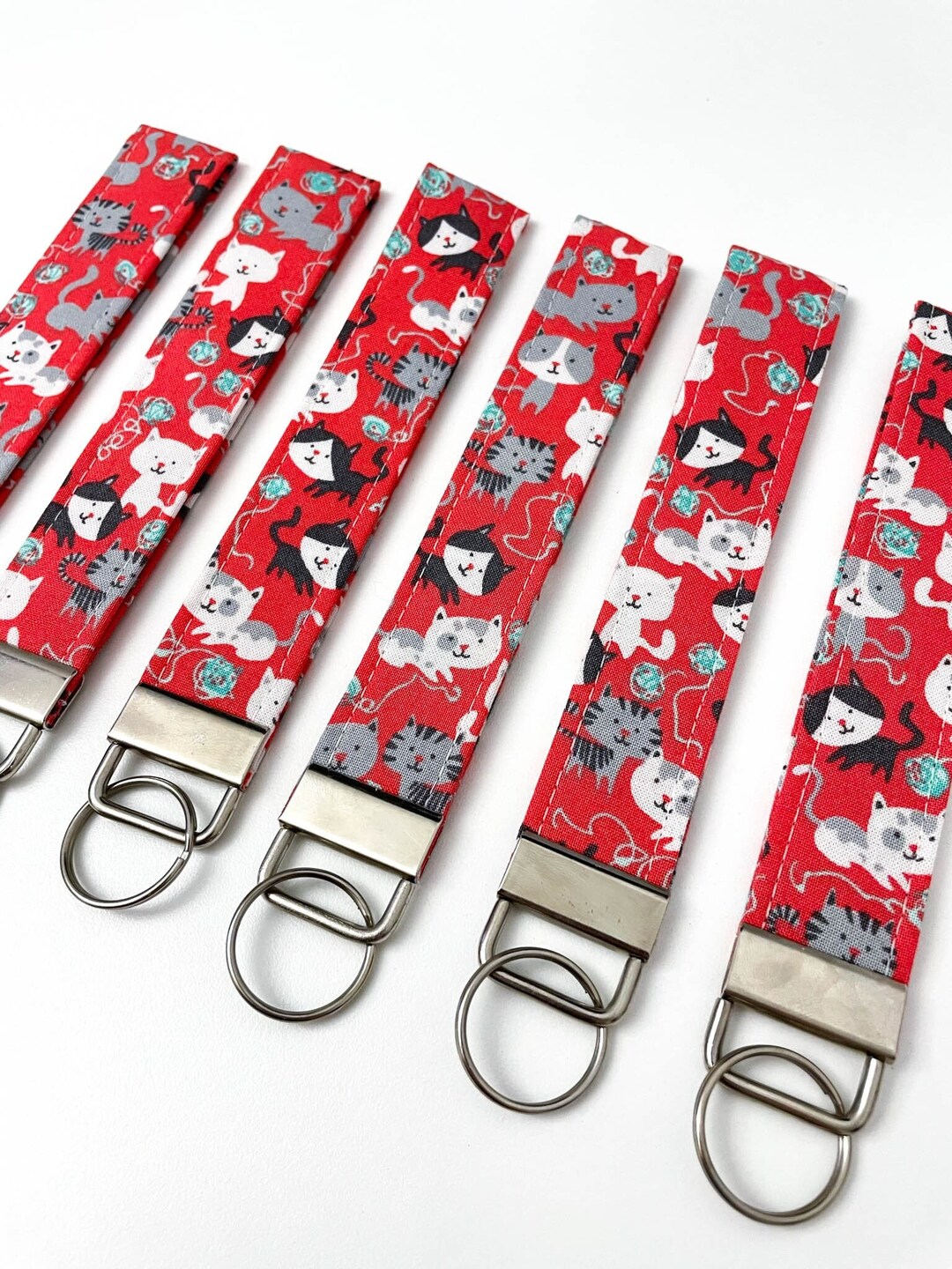 Coral Cats Key Fob / Kitty Wristlet / Wrist Keychain / Handmade ...