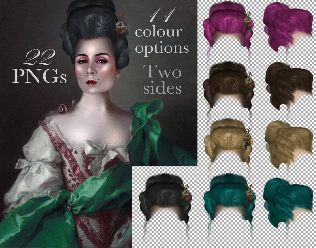 22 Pngs Rococo Wig Updo Hairstyle Baroque Hair PNG Overlay Digital ...