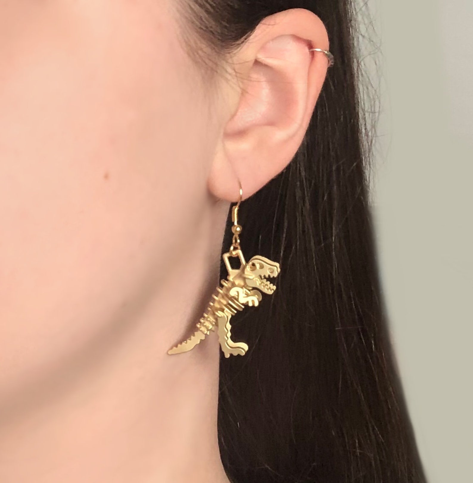 Gold Dinosaur Skeleton Earrings T.rex Earrings Animal - Etsy