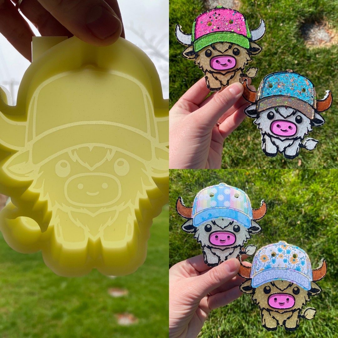 Highland Cow With Baseball Cap Freshie Mold, Cardstock Silicone Molds ...