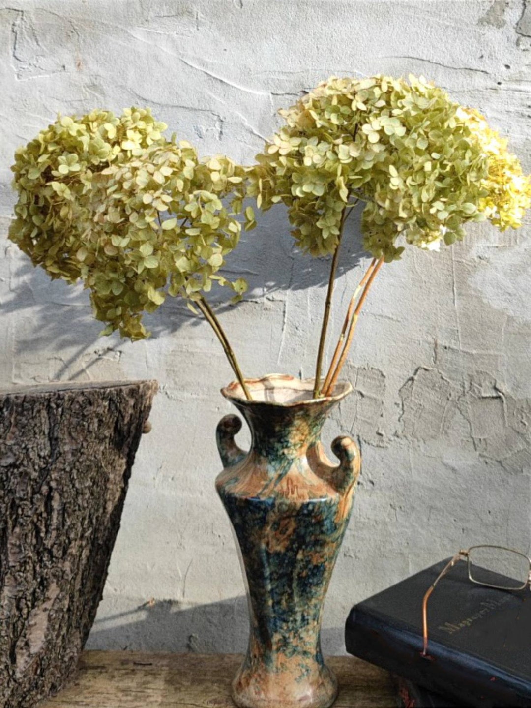 3 Stems Natural Dried Antique Hydrangea, Old Green Tone, Organic ...