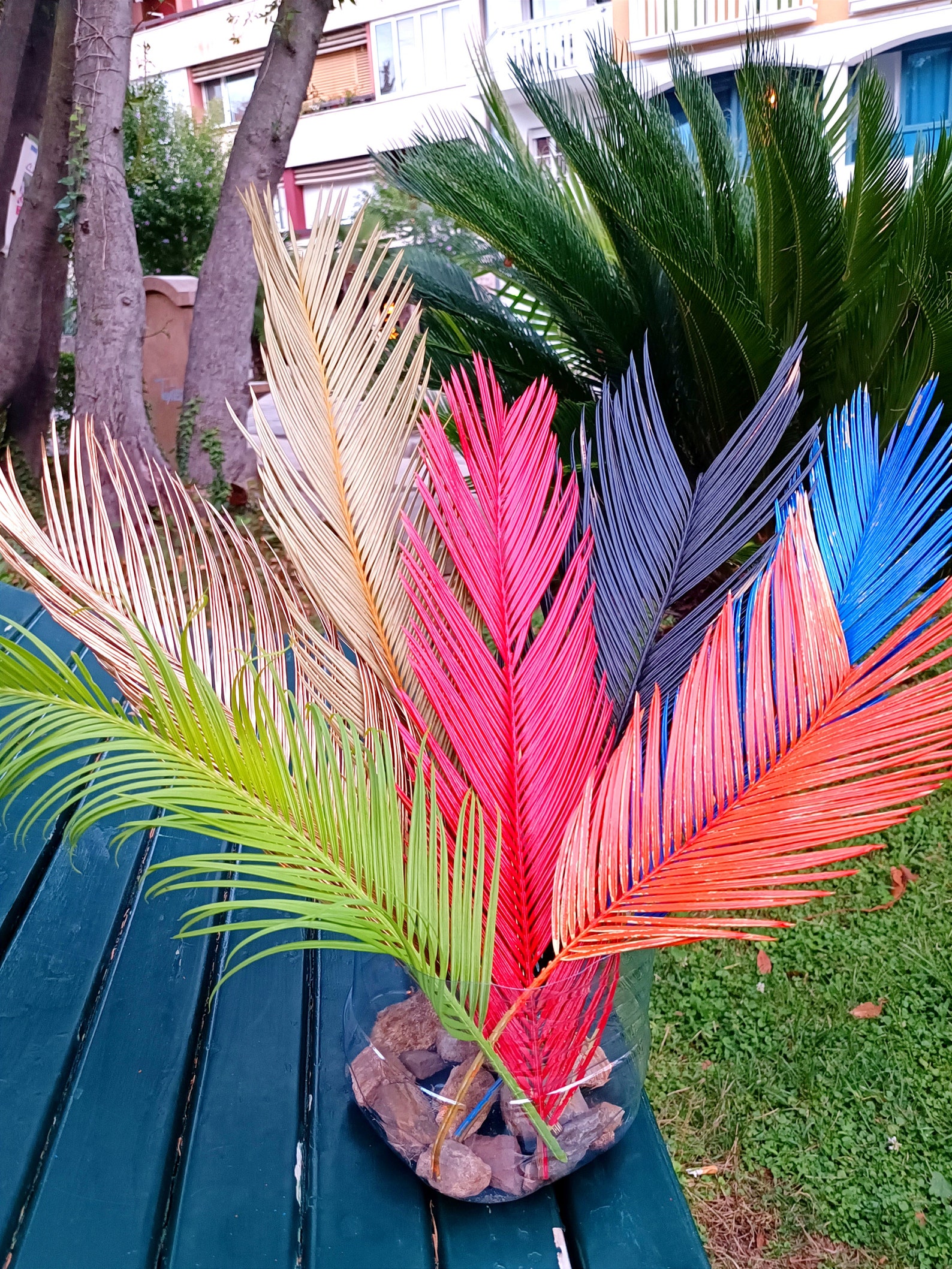 Rainbow Dried Sago Palm Leaf: Boho Tropic Wedding Aisle Arrangement - Etsy