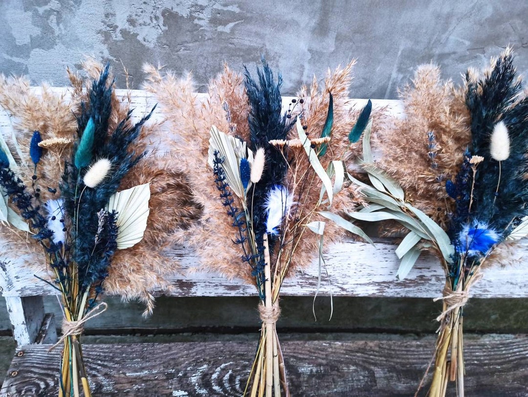Blue Dried Flower Bouquet: Natural Pampas Palm Wedding Arrangement 17/ ...