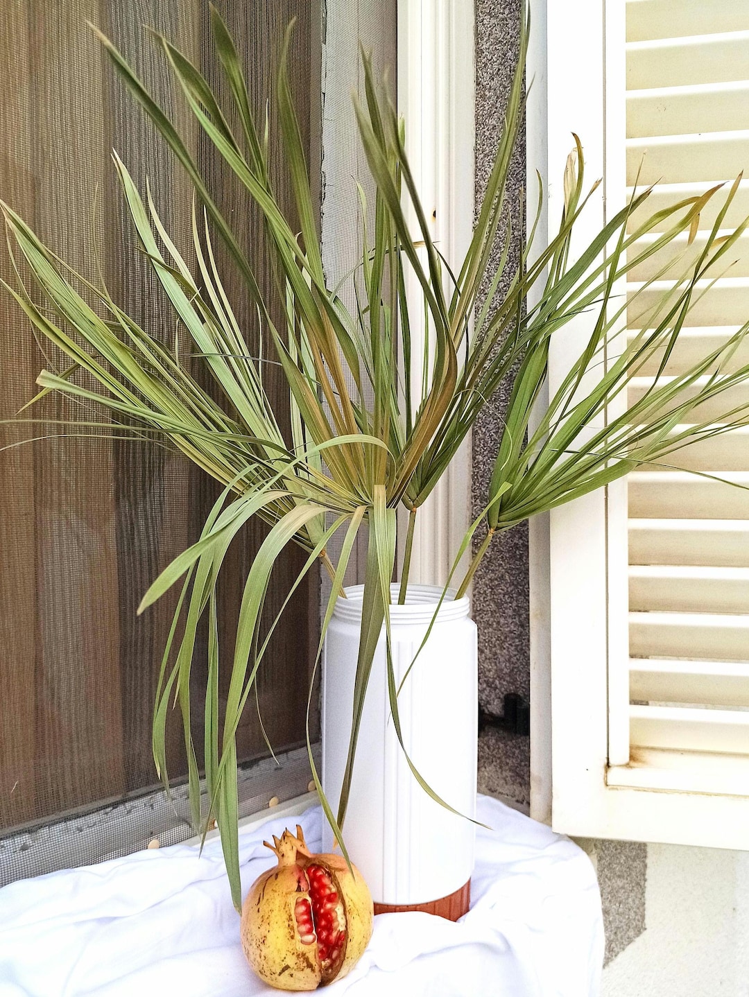 4 Natural Dried Papyrus Leaves 23", Old Antique Green Beige Tone ...