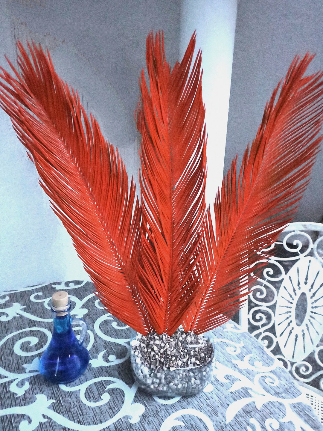 Orange Dried Sago Palm Leaves 3 Stems, Vibrant Palm Design, Orange Palm ...