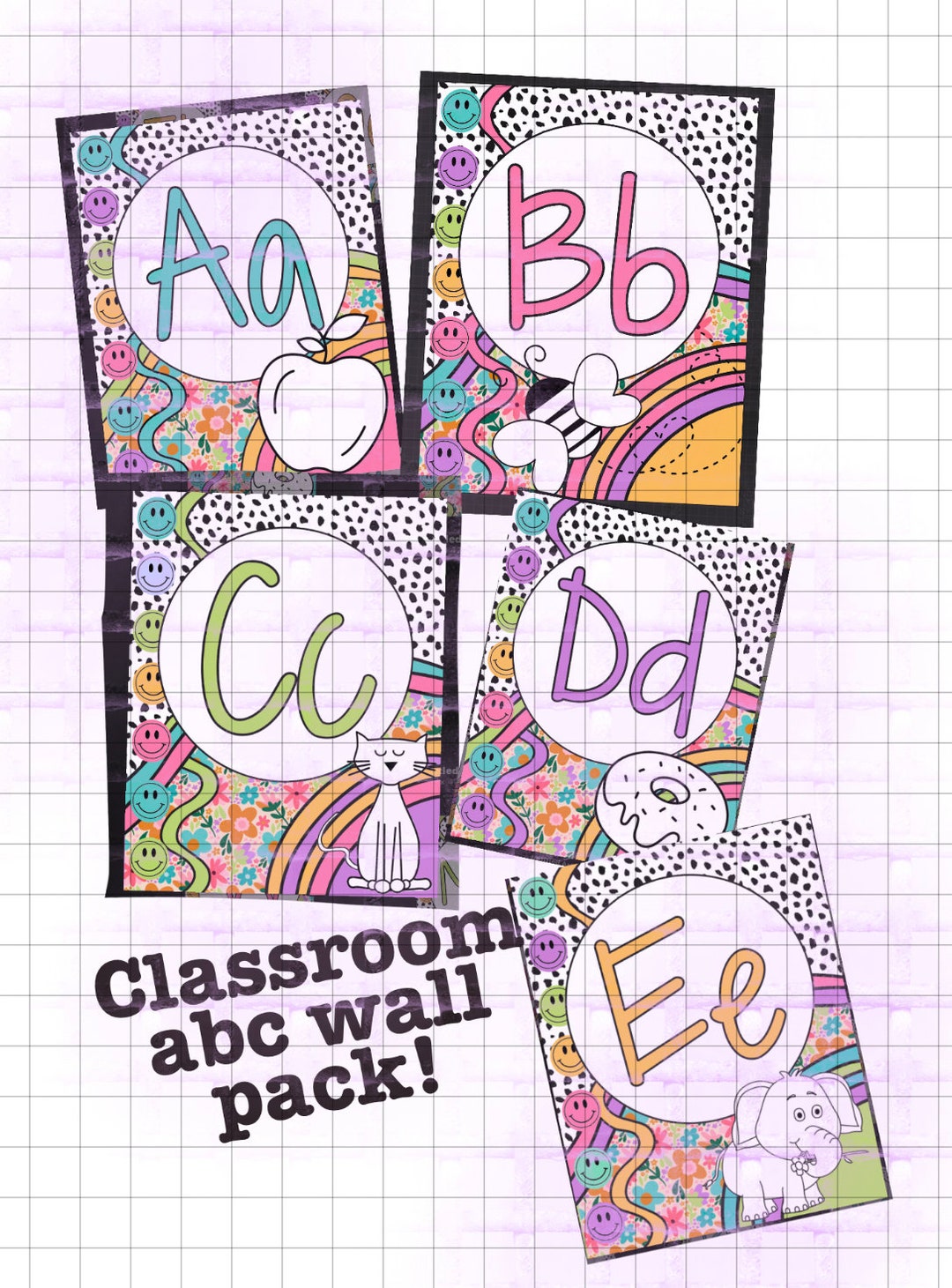 Retro Groovy Floral Alphabet Wall for Classroom. Digital Download for ...