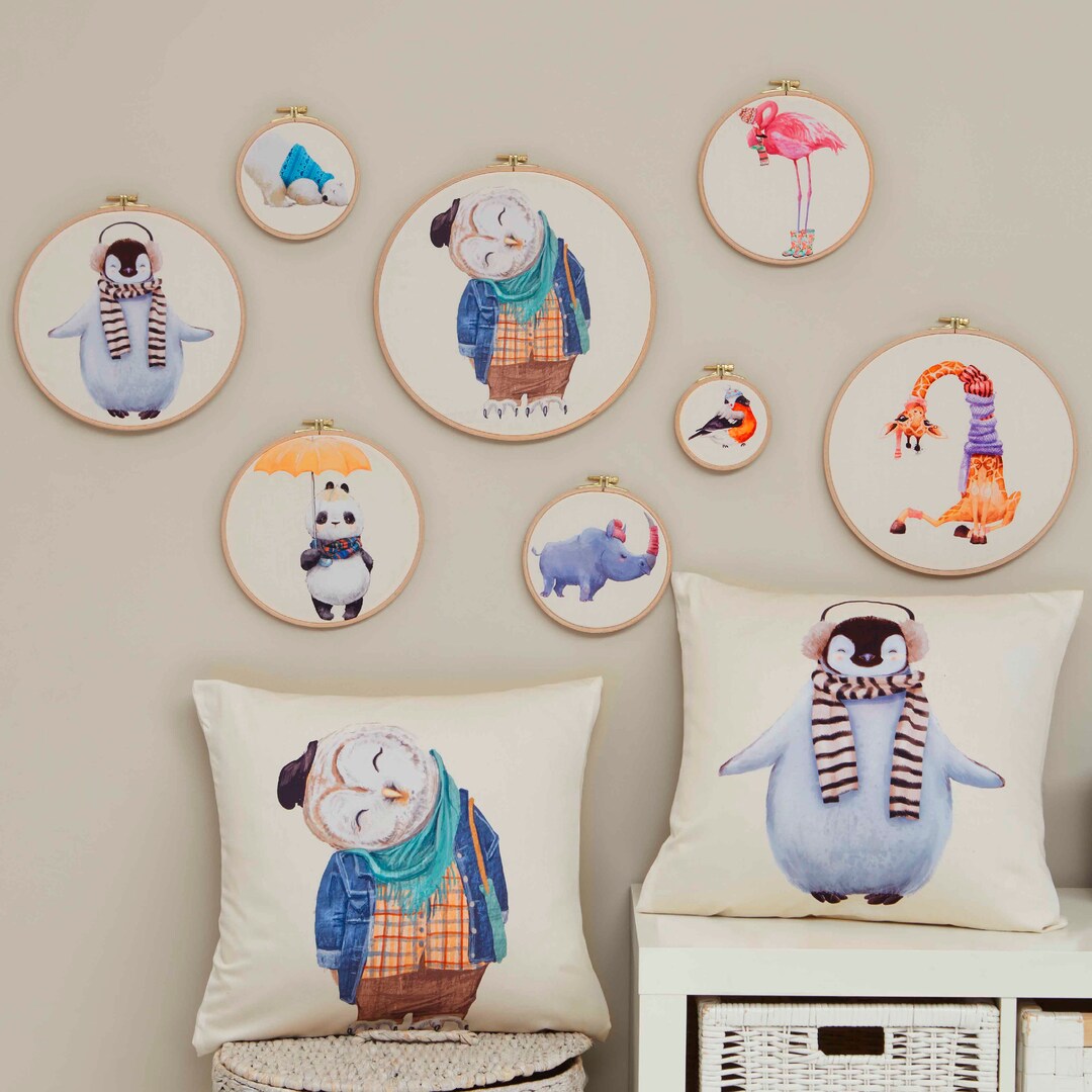 Winter Animals Embroidery Hoop Wall Decor & Pillow Covers - Etsy